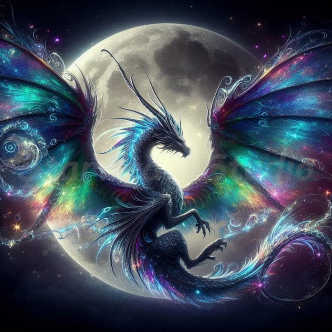 Moonlit Dragon, Instant Downloadable Wallpaper, Digital Download Poster ...