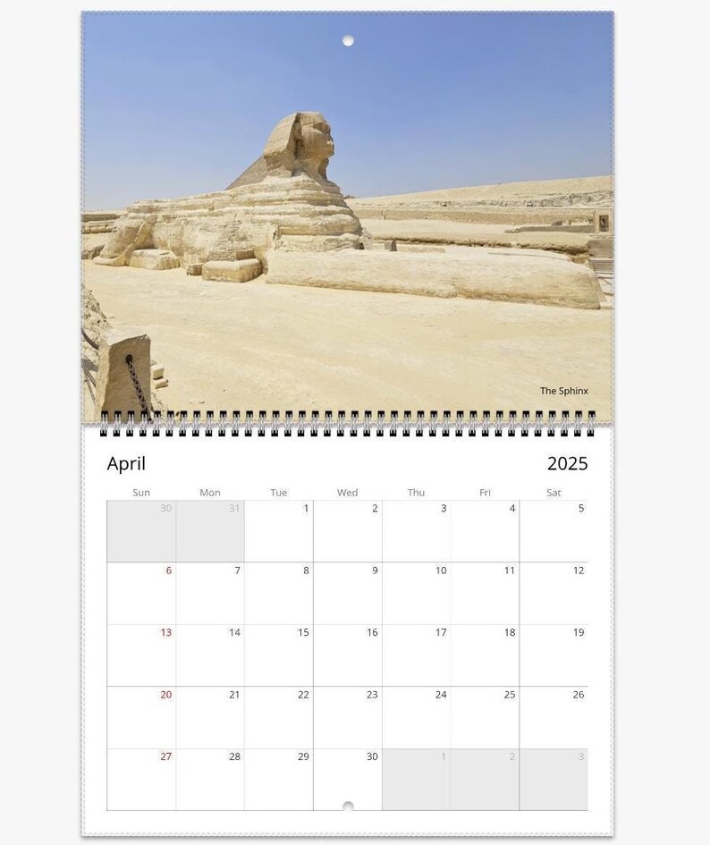 Egypt 2025 Wall Calendar Double Page 11x8.5 Closed, 11x17 Open, Spiral ...