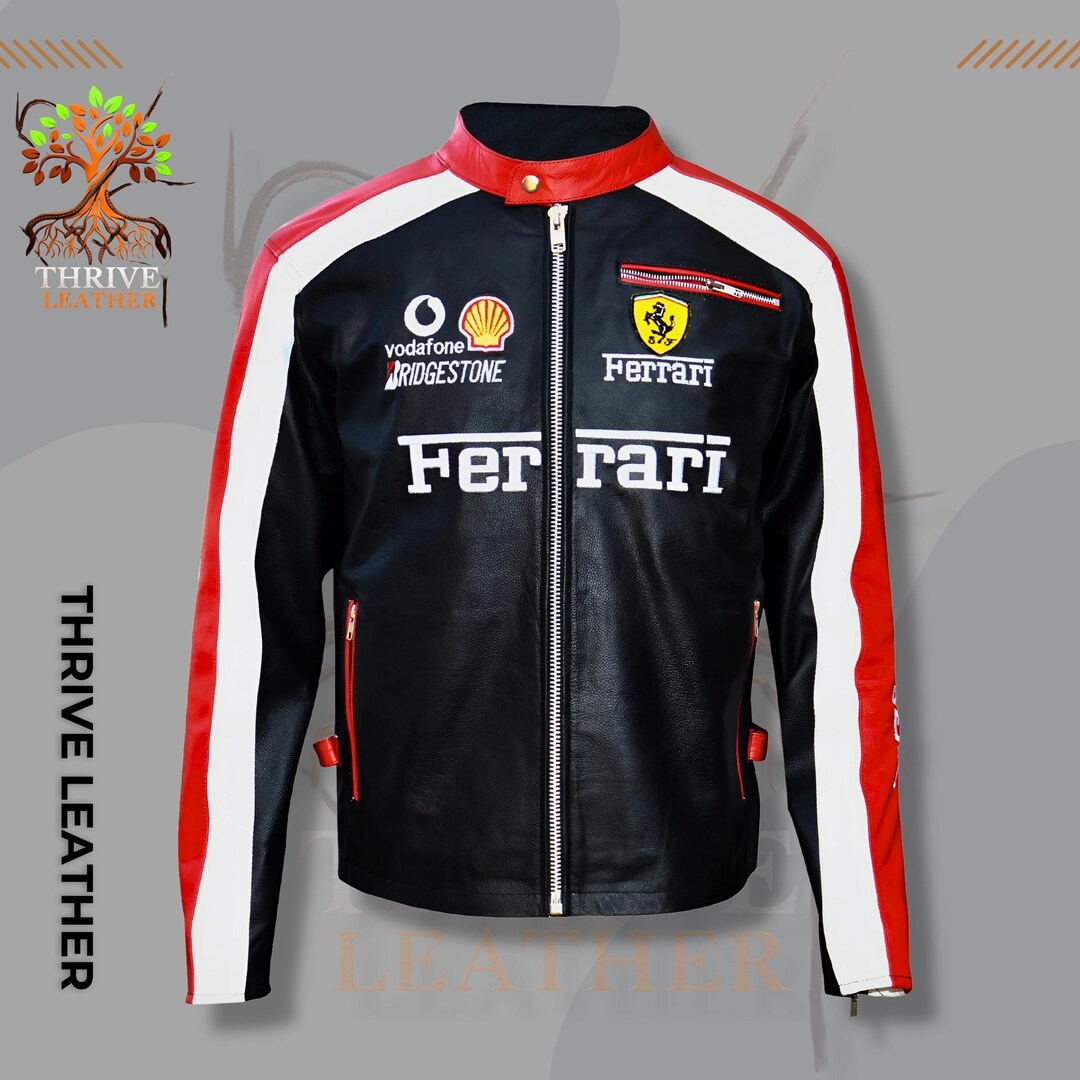 Ferrari Red and Black Leather Racing Jacket Men's Biker Motorcycle ...