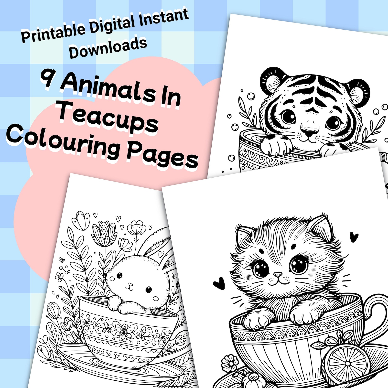 Animals in Teacups Colouring Pages - 9 Cute Children's Colouring Pages ...