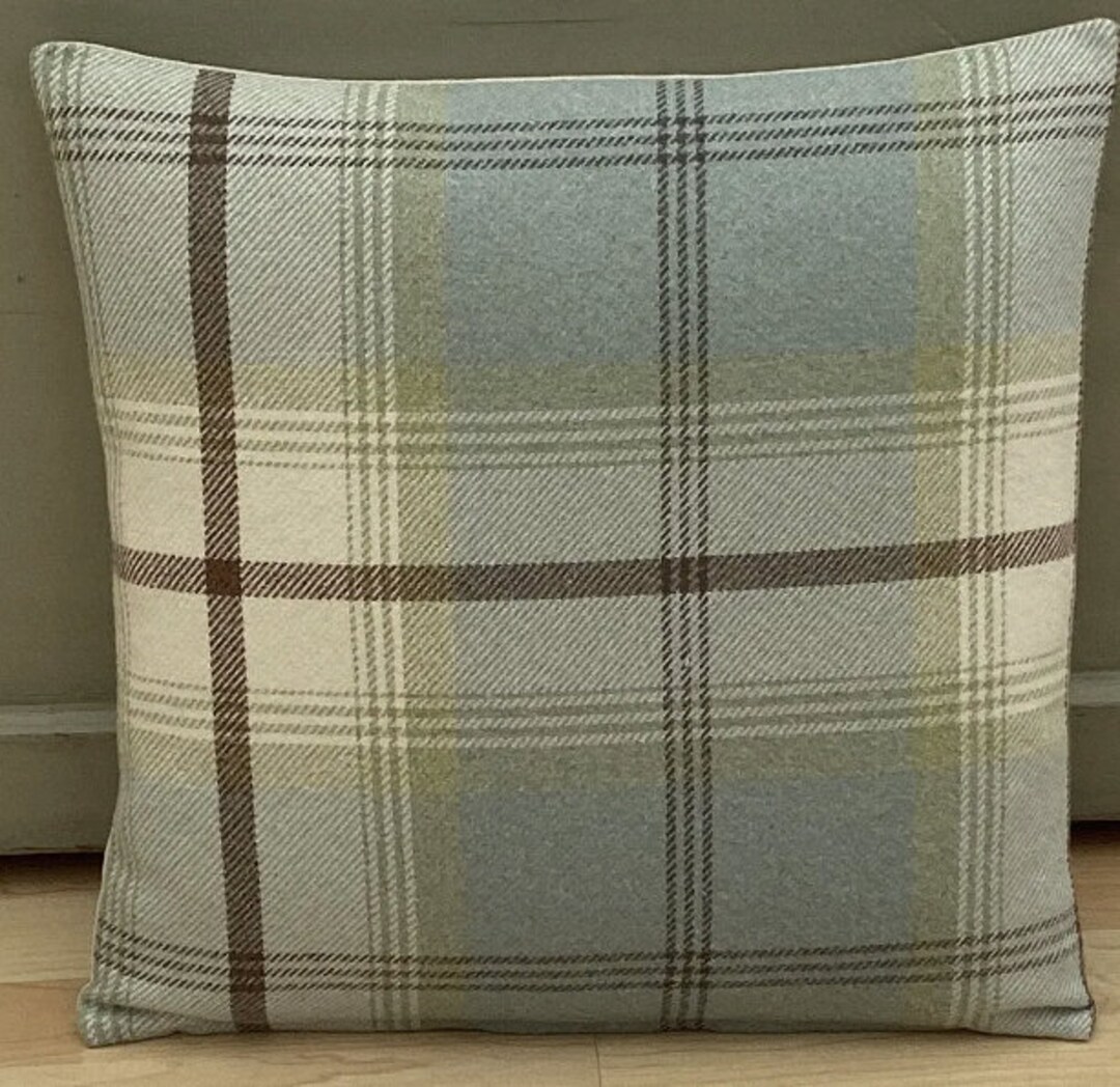 Balmoral Duck Egg Blue Tartan Check Tweed Decorative Scatter Cushion ...