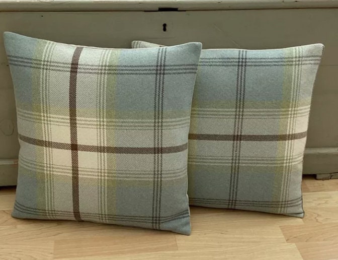 Balmoral Duck Egg Blue Tartan Check Tweed Decorative Scatter Cushion ...