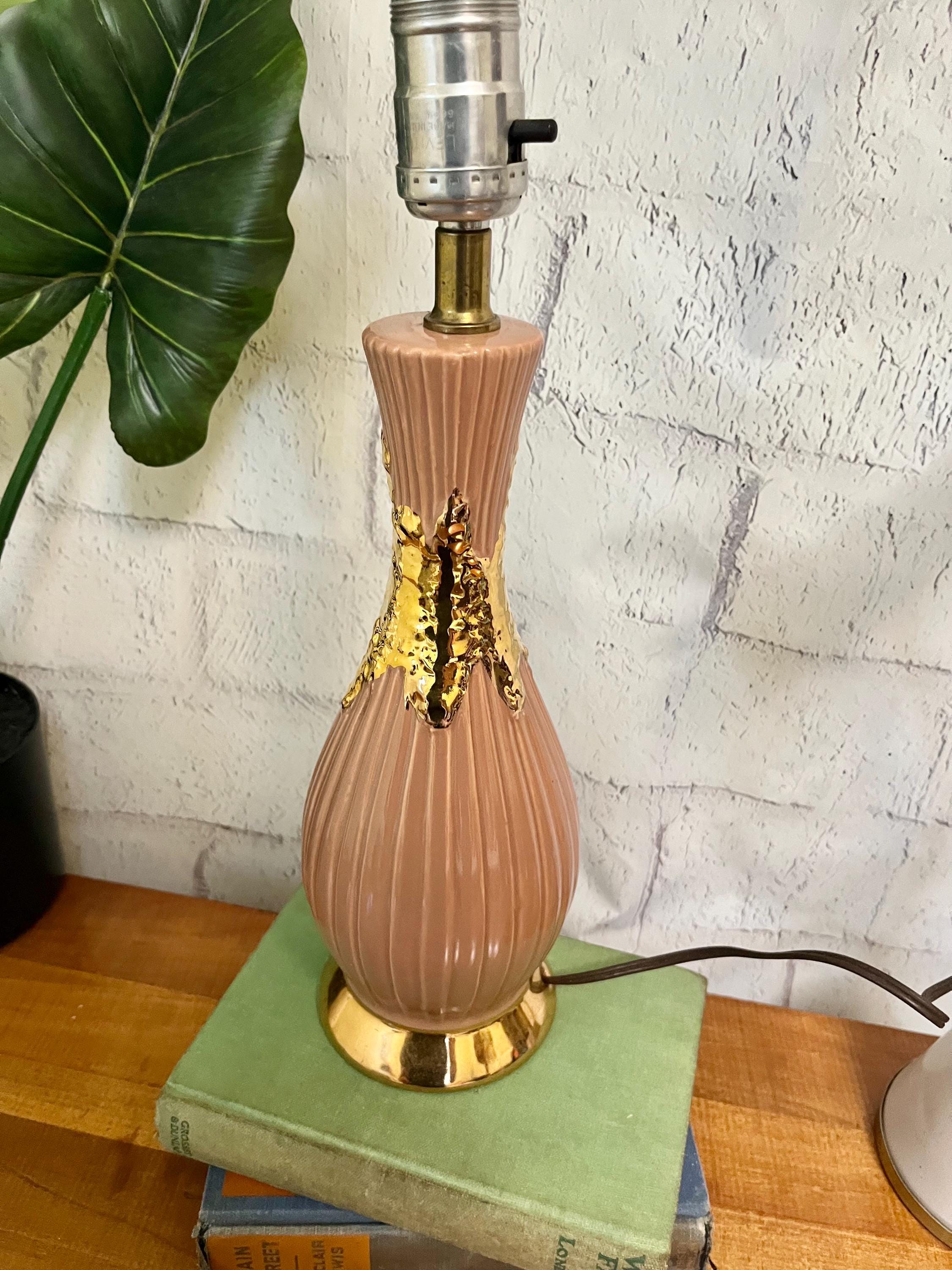Vintage Midcentury Dusty Rose Lamp With Gold Accent, Small Table Lamp ...