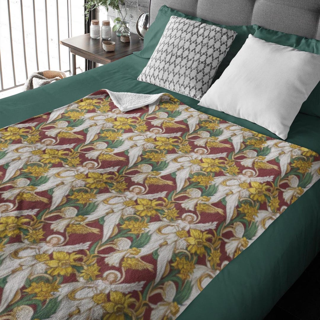 Angels and Lilies Medieval Style Bedding Set, Cozy Living Room Accent ...