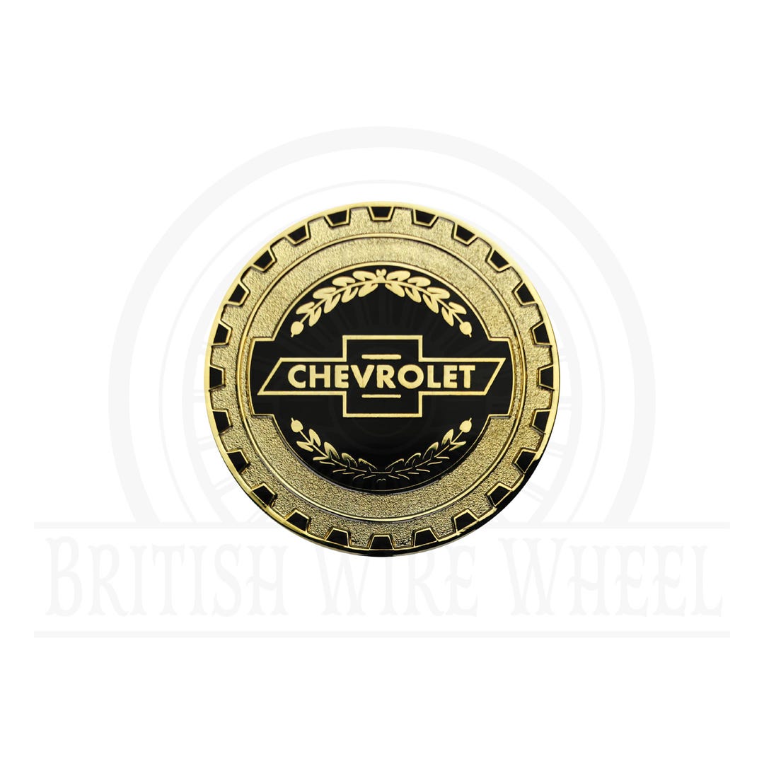 Chevy Gold and Black Metal Wire Wheel Chip Emblems (2.25") for ...