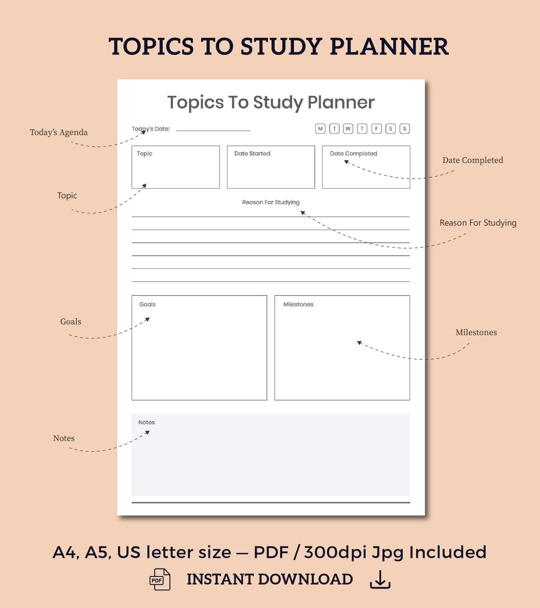 Study Planner Printable | Reading Agenda Tracker (PDF JPG) - Etsy Australia