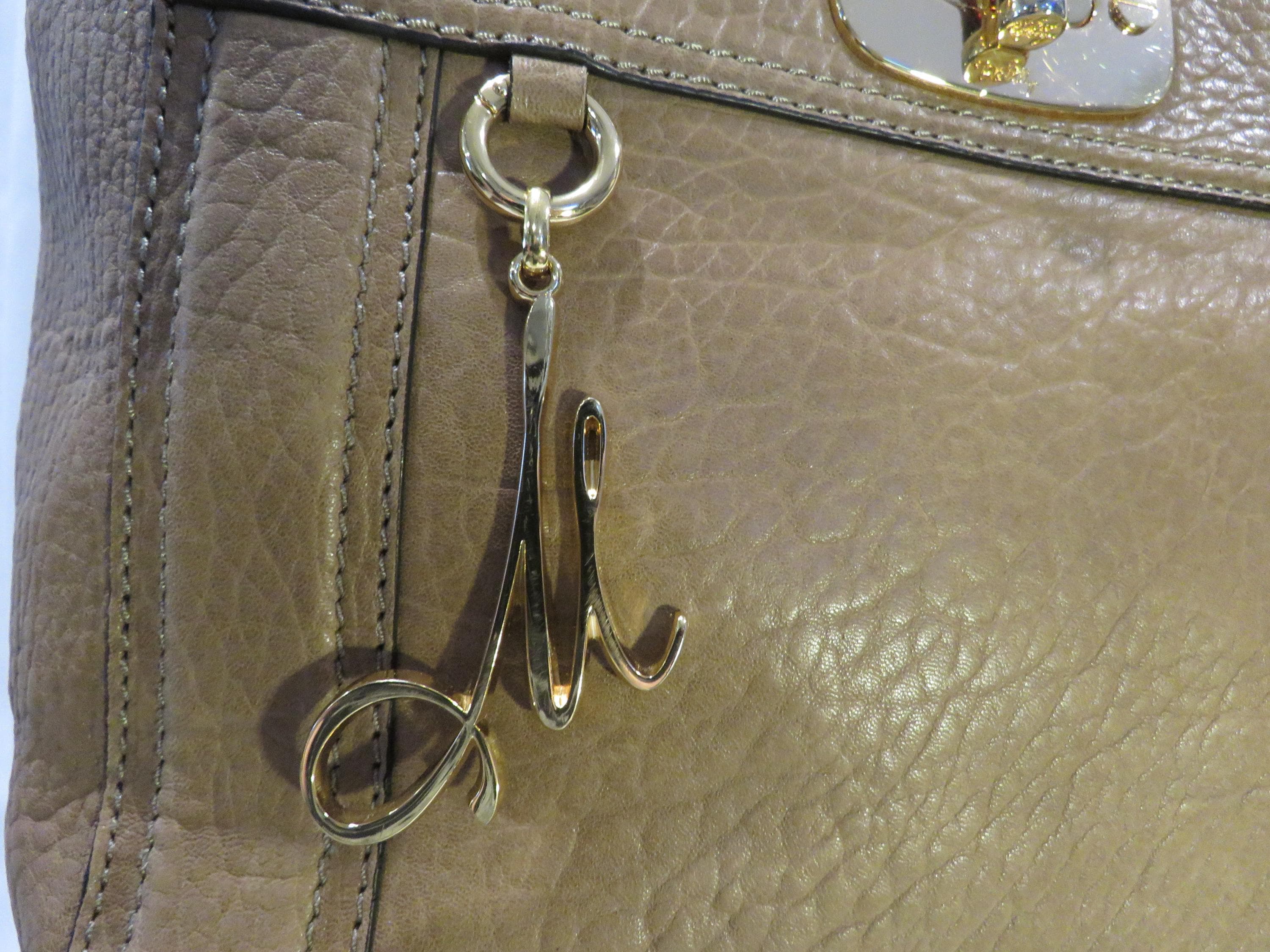 MILLY | Brown Leather Tote With Cursive "m" Charm and Tortoise Shell ...