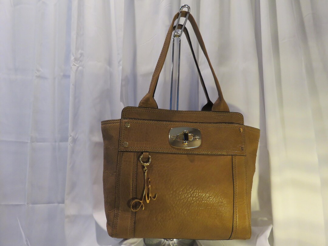 MILLY | Brown Leather Tote With Cursive "m" Charm and Tortoise Shell ...