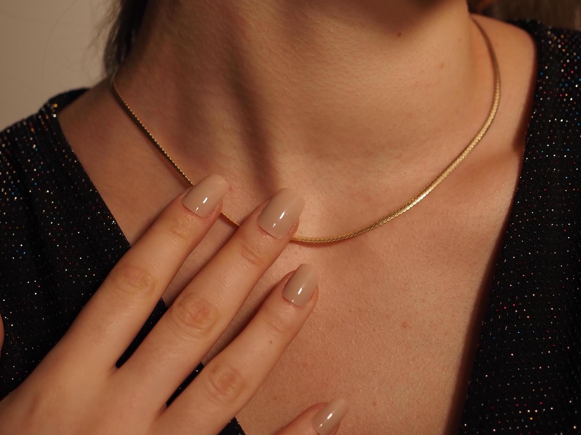 14K Gold Italian Snake Chain Necklace, Dainty Herringbone Chain ...