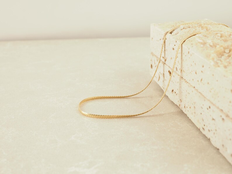 14K Gold Italian Snake Chain Necklace, Dainty Herringbone Chain ...