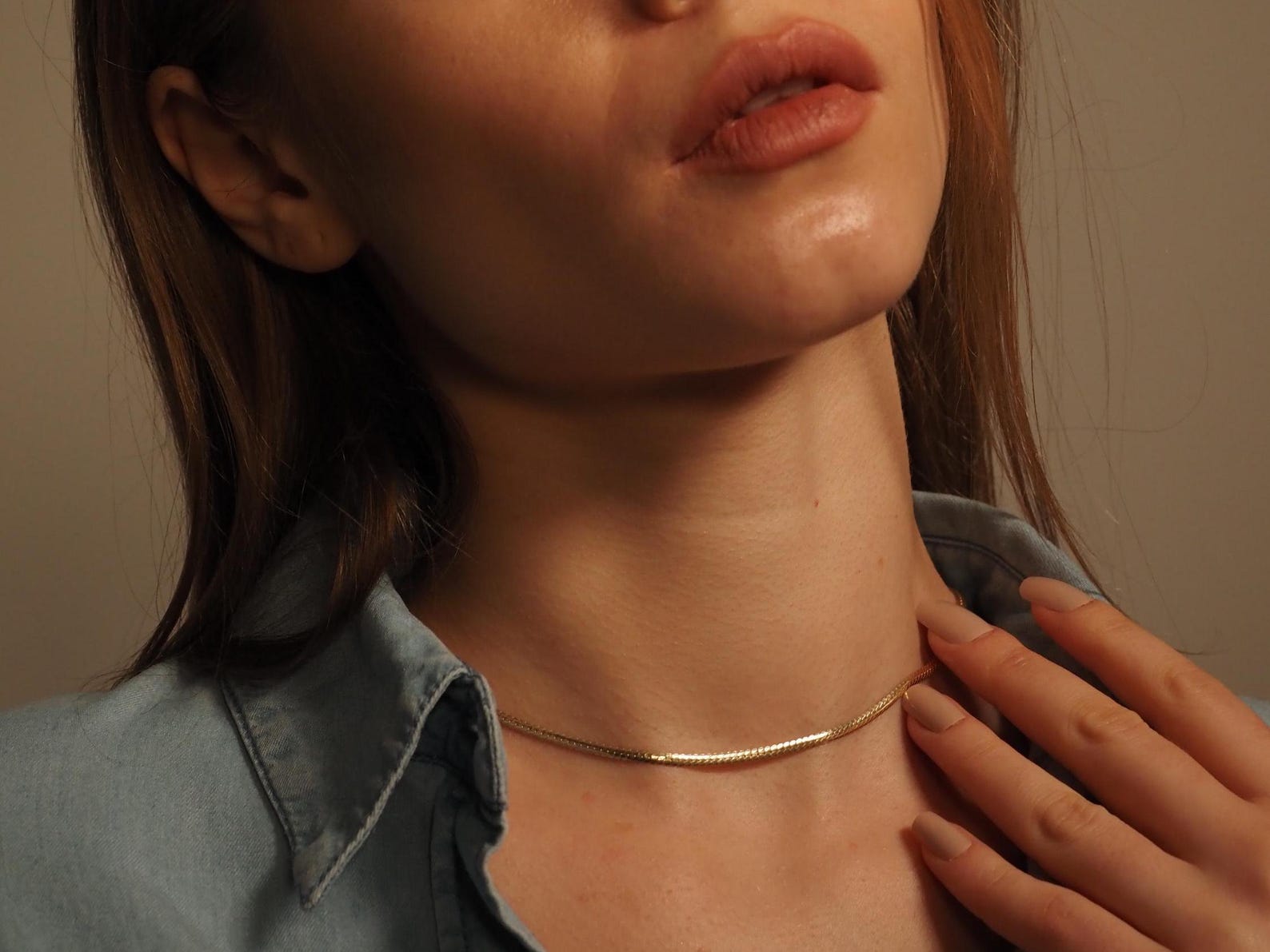 14K Gold Italian Snake Chain Necklace, Dainty Herringbone Chain ...