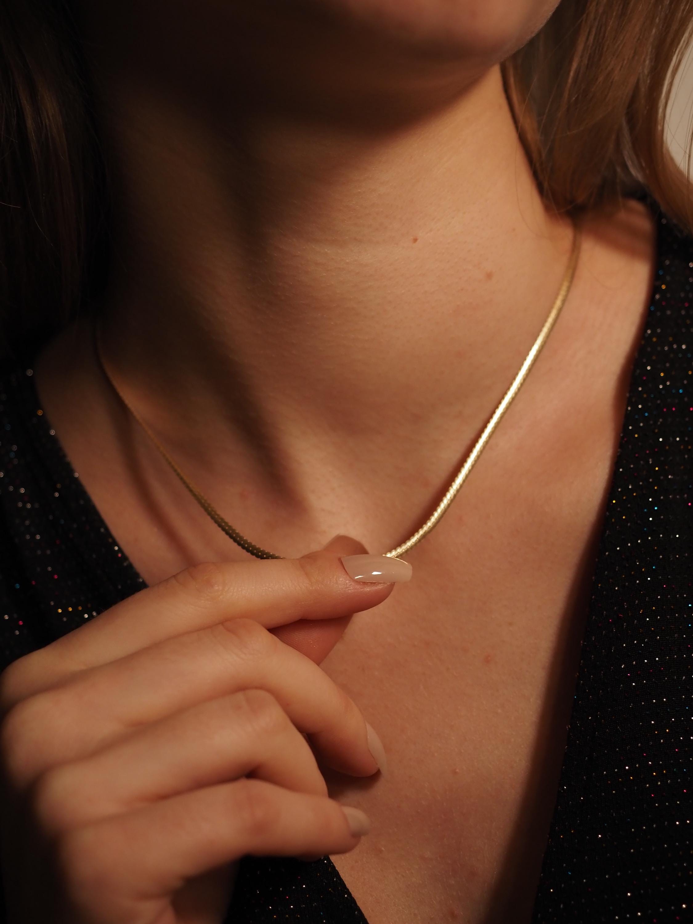 14K Gold Italian Snake Chain Necklace, Dainty Herringbone Chain ...