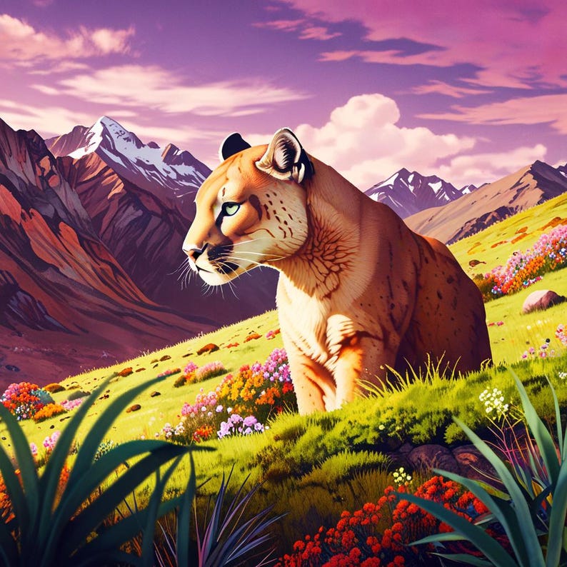 Printable Image. Puma With Landscape Background. Colorfull Digital Art ...