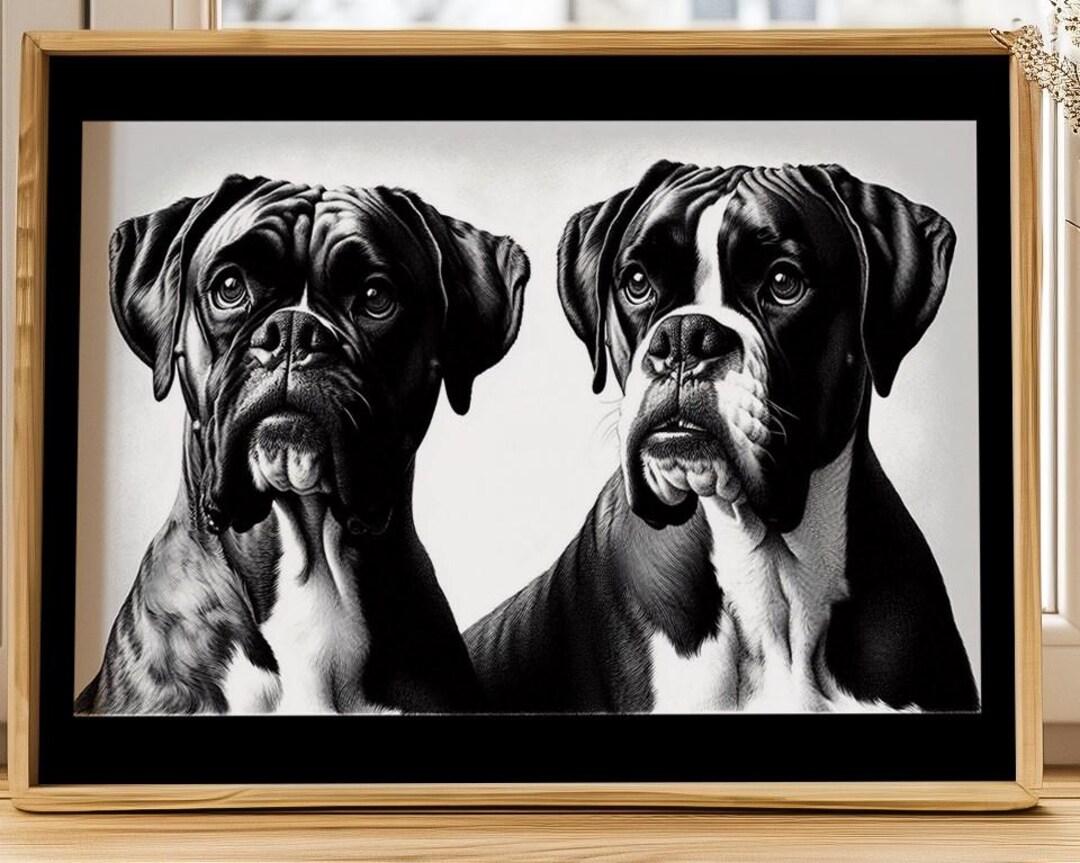Print of Pen and Ink That Features Two Handsome Boxers - Etsy
