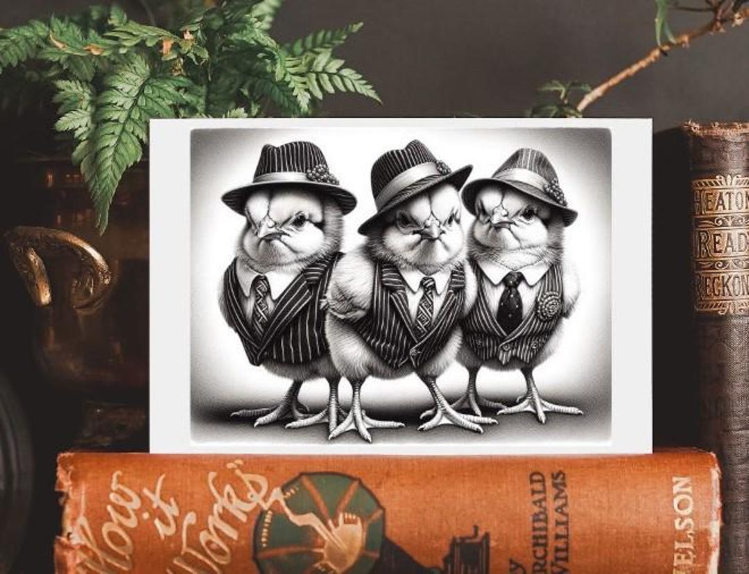 Small Card Featuring Ink Drawing of Three Peeps Dressed as Mobster ...