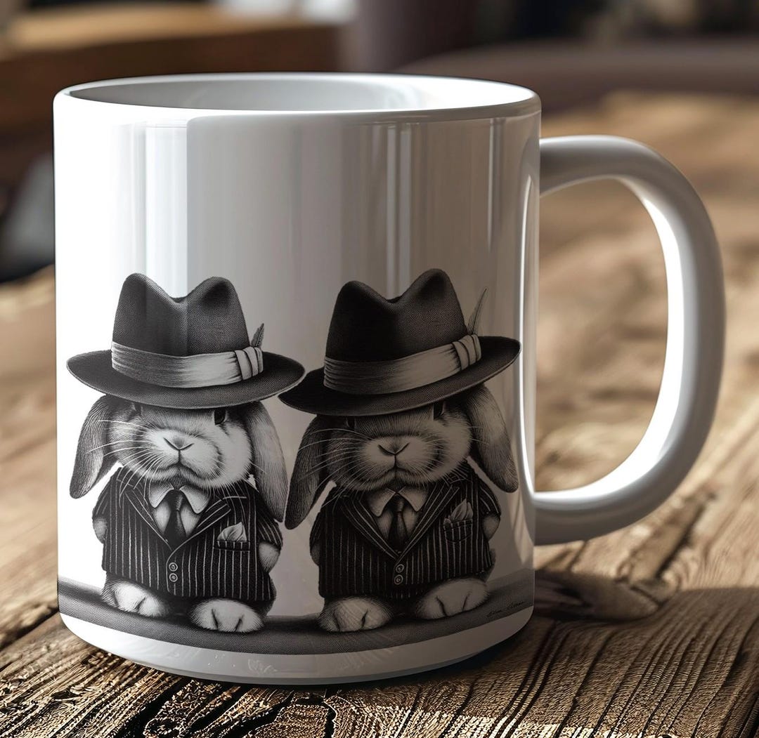 Mug Featuring Two Bunnies Dressed Like Gangsters - Etsy