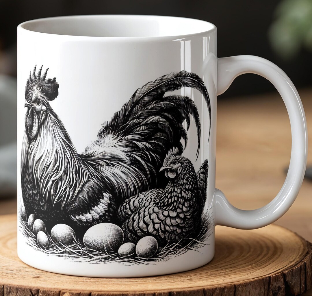 Mug Featuring Rooster and Hen on Nest - Etsy