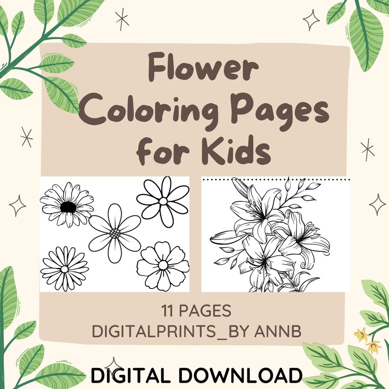 Flower Coloring Pages for Kids - 11 Printable Pages of Beautiful ...