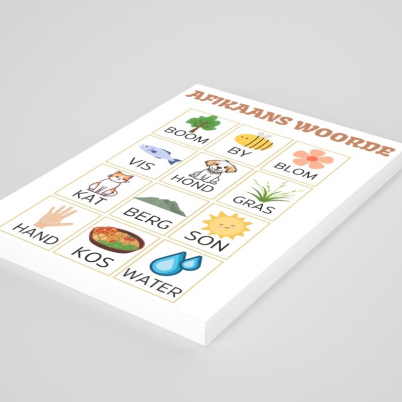 Afrikaans Words Kids Worksheet – Visual Learning, Fun Activity ...