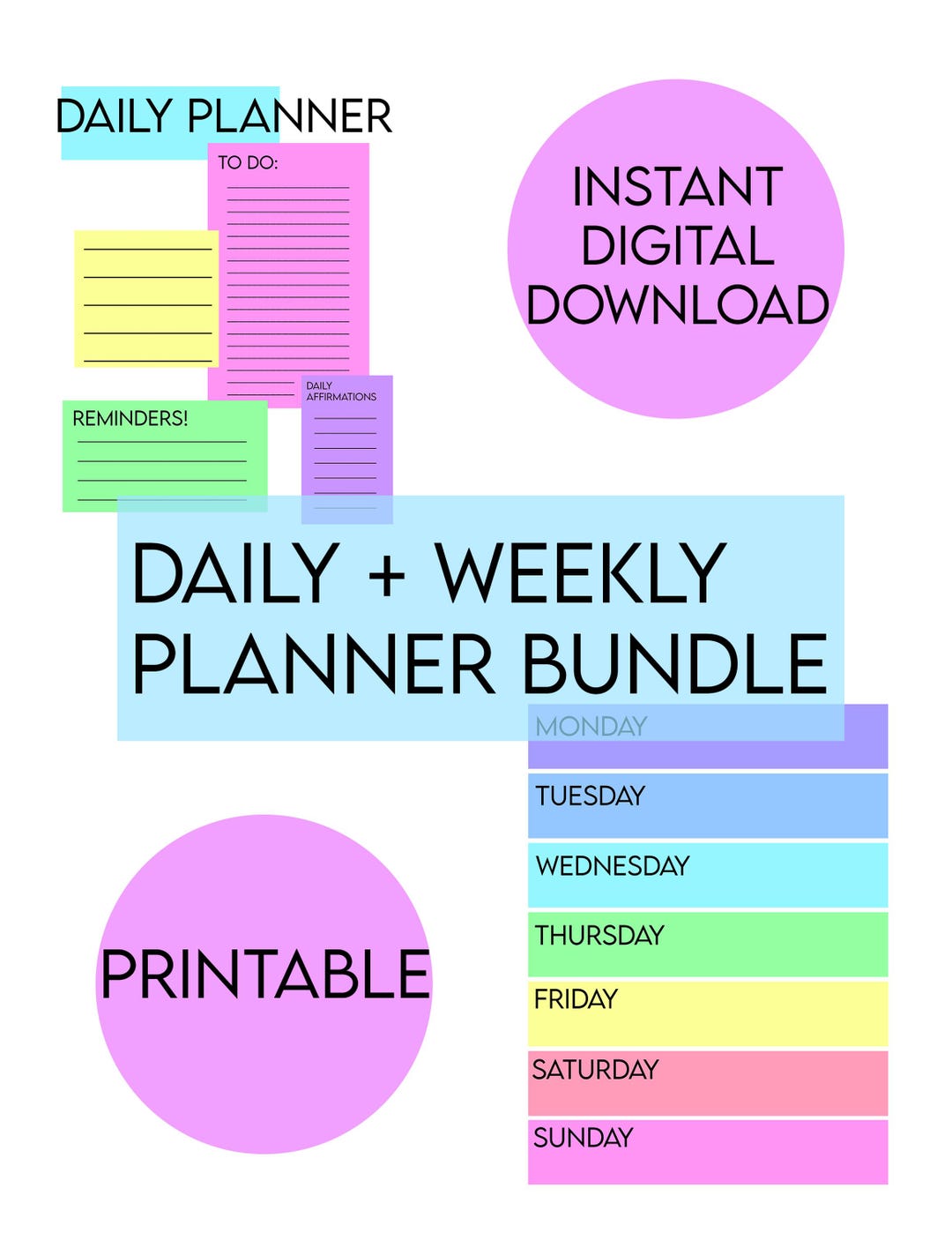 Y2K Retro Daily & Weekly Digital Planner Bundle | Printable PDF | Cute ...