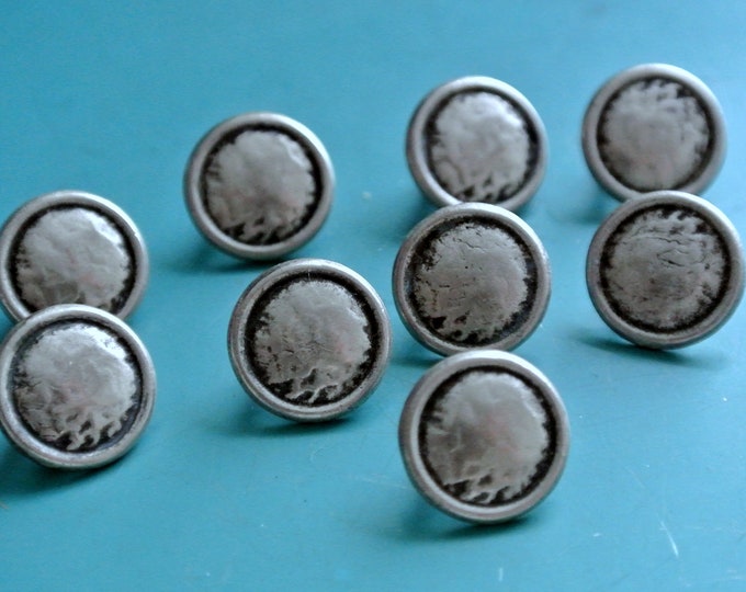 Lot of 9 Tiny Small Vintage 1950s Round Silvercolor Pewter Buttons With ...
