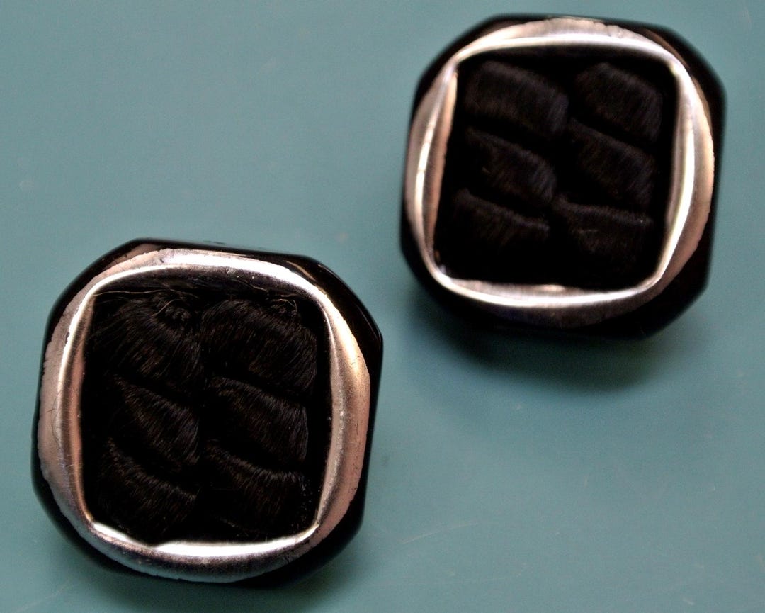 Vintage 1970s Black Threadwork Buttons: Silver Trim, Brass Loops (set ...