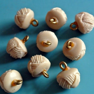 Lot of 9 Vintage 1960s Unused Round Beige Plastic Ball Buttons With ...