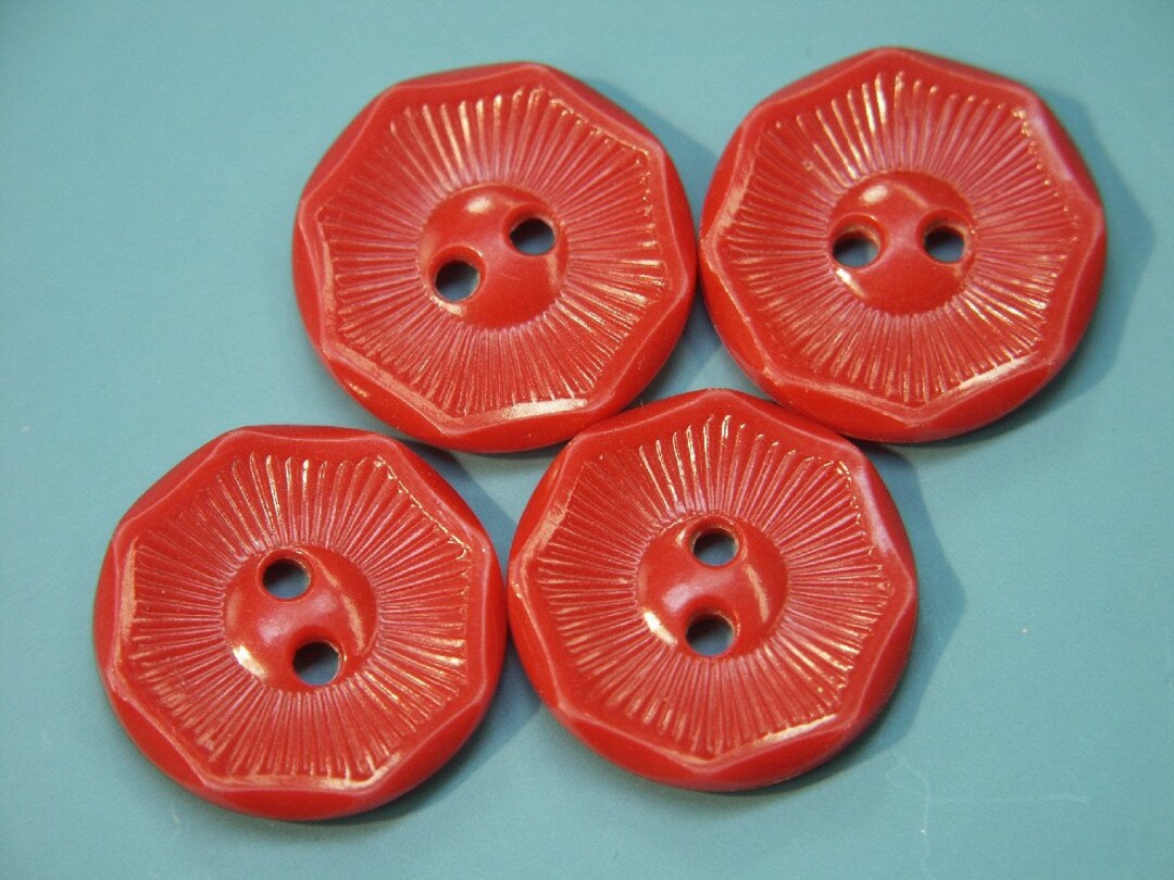 Lot of 5 Vintage 1950s Unused Clear Red Plastic Buttons for Your Sewing ...