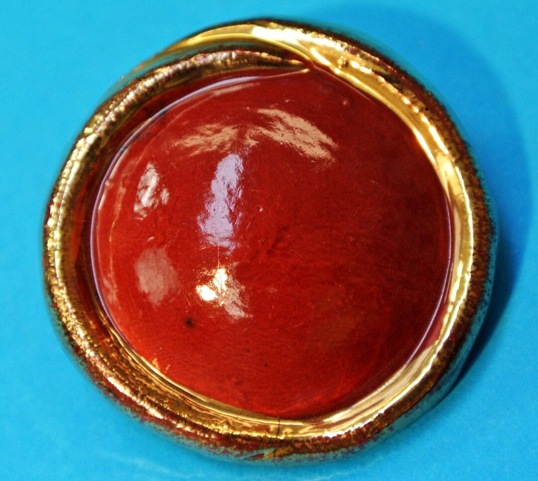 Vintage Handmade Ceramic Button: Cherry Red With Gold Frame (1.55 Inch ...