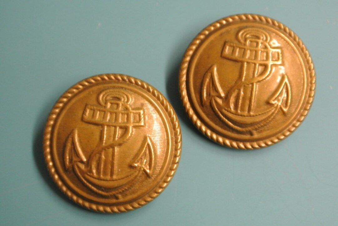Lot of 3 Vintage 1950s Round Brass/ Metal Anchor Motive Buttons With Backside Loops for Your ...