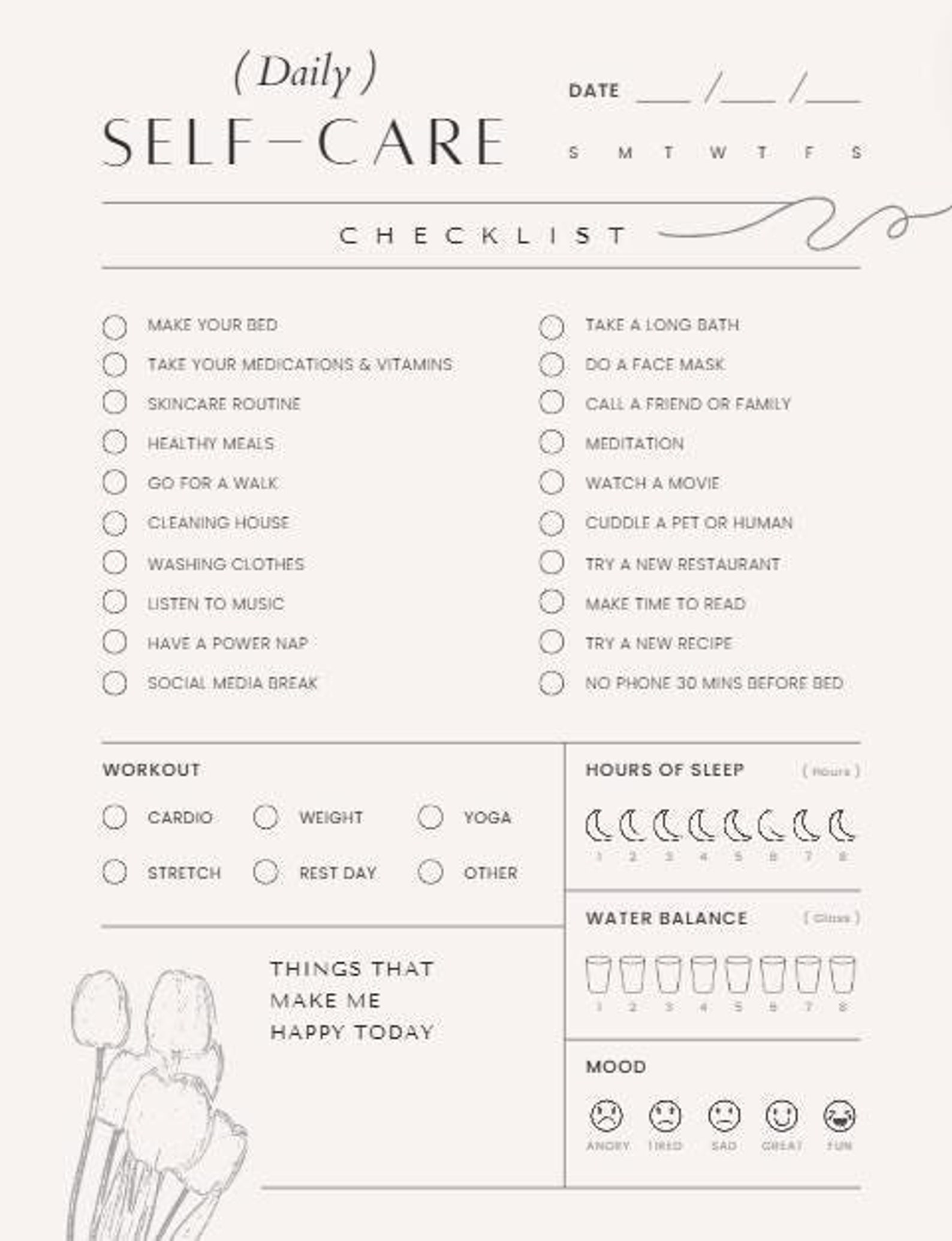 Self-care Daily Checklist - Etsy