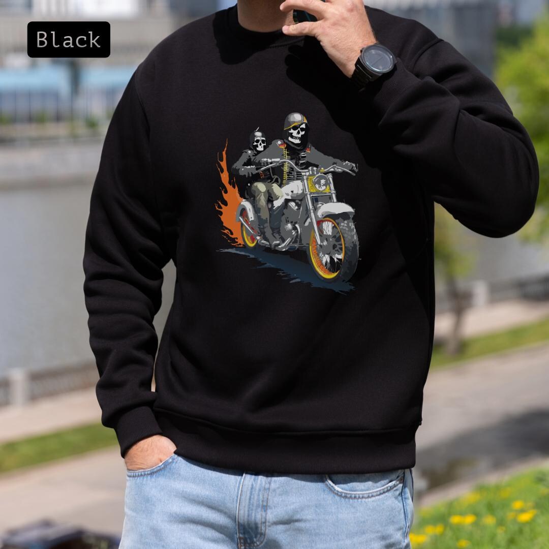 Skeleton Biker Skull Gothic Motorbike Spooky Season Sweatshirt Men's ...