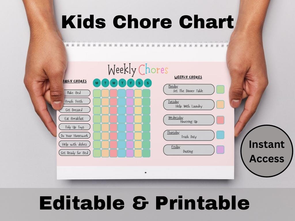 Editable Chore Chart, Printable Daily Chores, Daily Routine, Chart ...