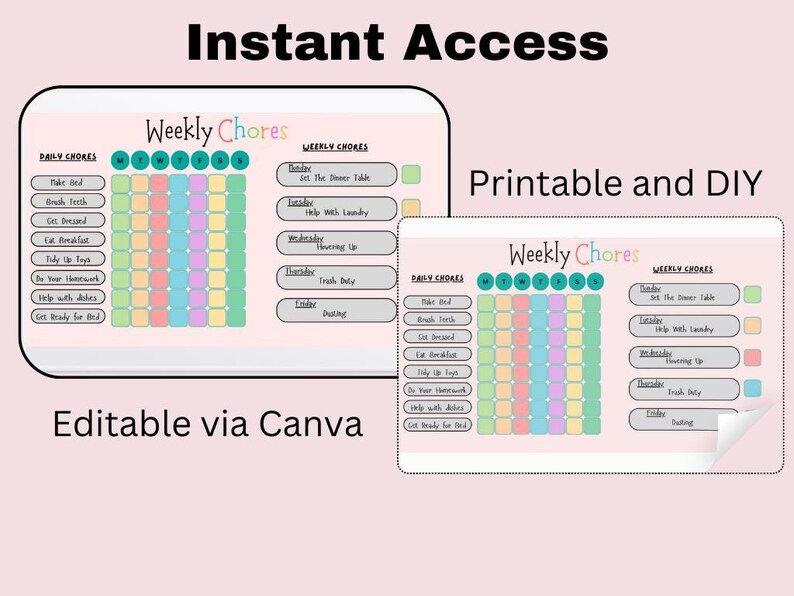 Editable Chore Chart, Printable Daily Chores, Daily Routine, Chart ...