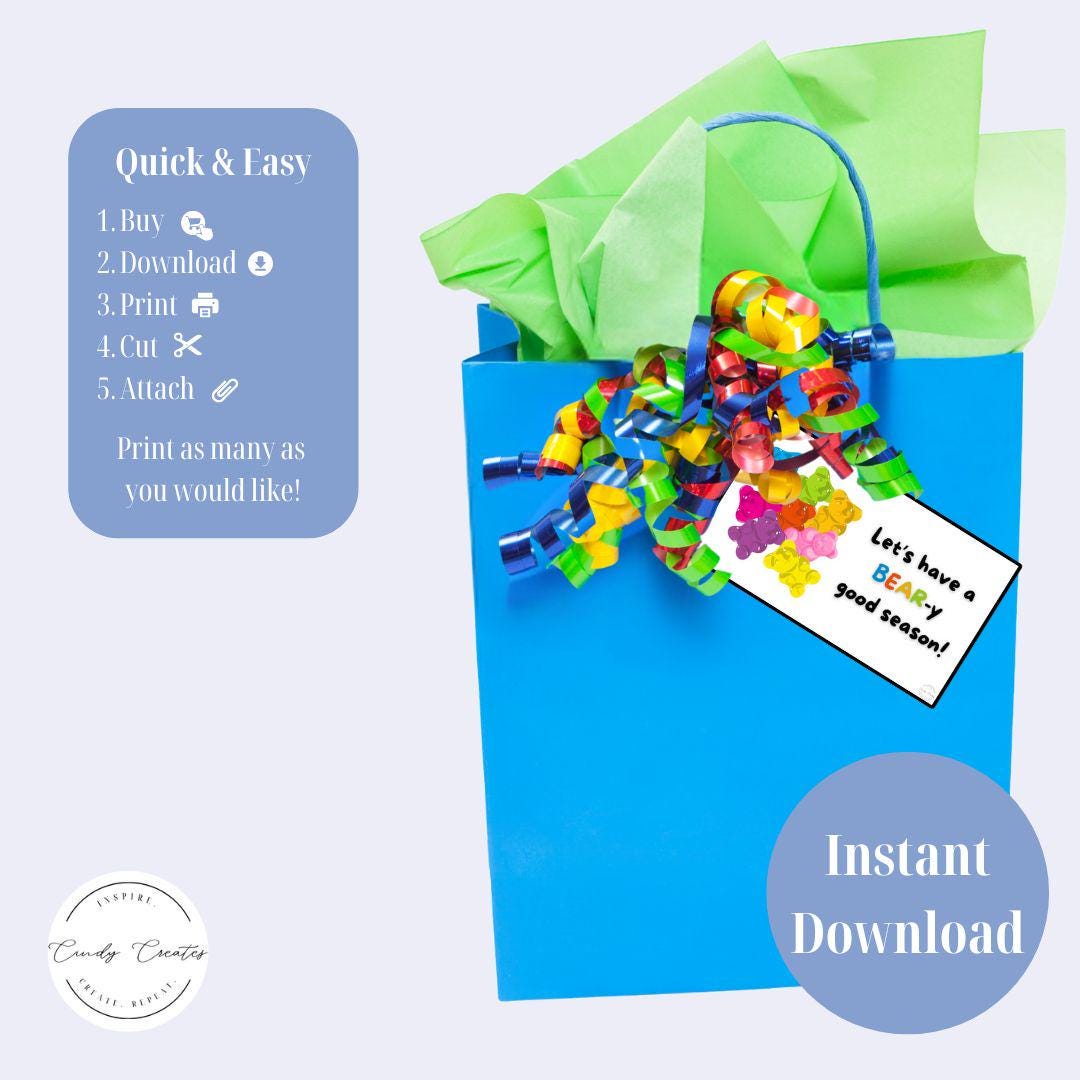Bear-y Good Season Printable Tag – Fun Gummy Bear Team or Teacher Gift ...
