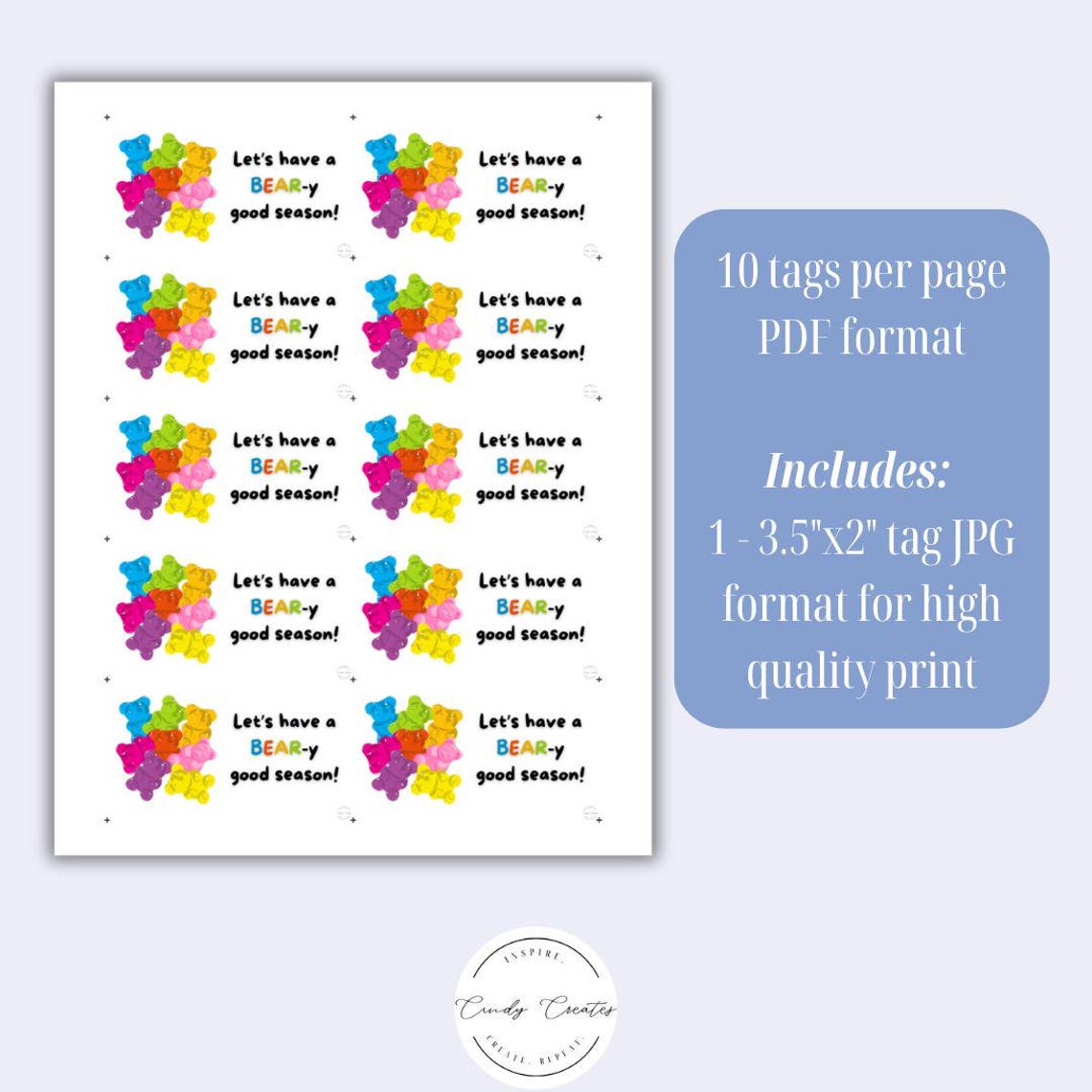 Bear-y Good Season Printable Tag – Fun Gummy Bear Team or Teacher Gift ...