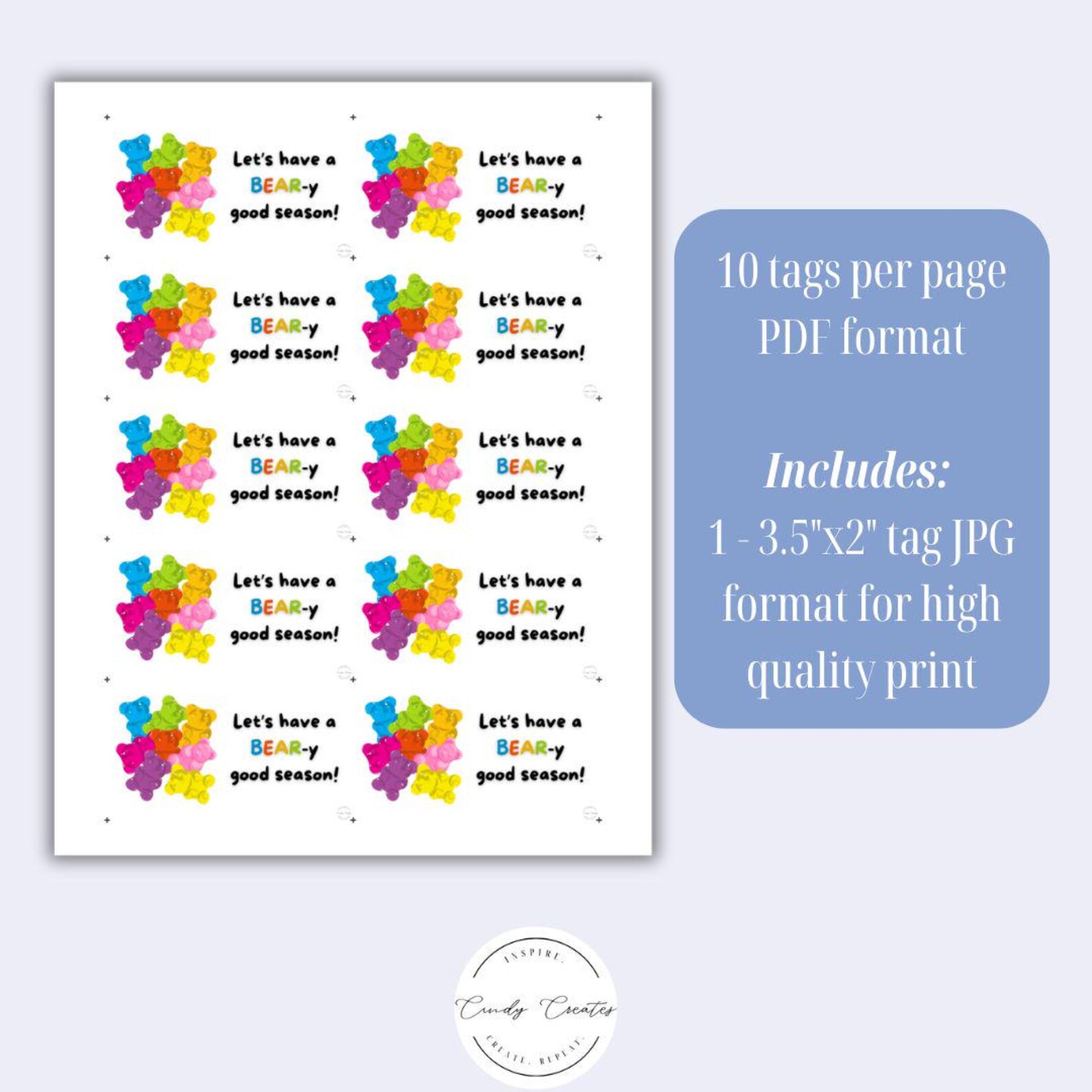 Bear-y Good Season Printable Tag – Fun Gummy Bear Team or Teacher Gift ...