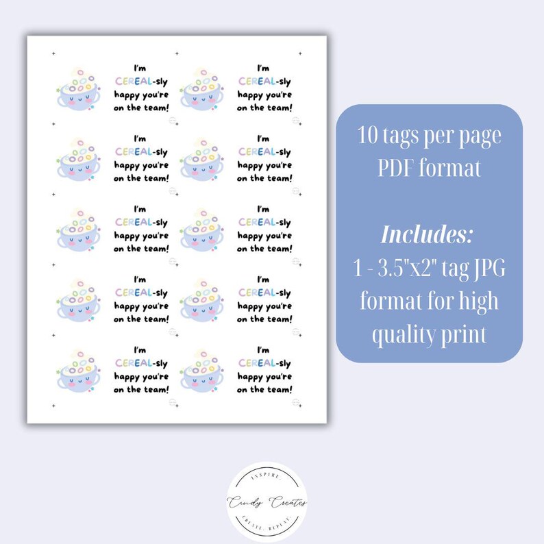 Cereal-sly Happy Printable Gift Tag – Fun Team, Teacher & Snack Favor ...