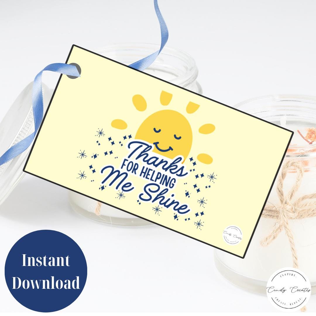 Thanks for Helping Me Shine – Printable Teacher Appreciation Gift Tag (glow Stick, Starburst ...