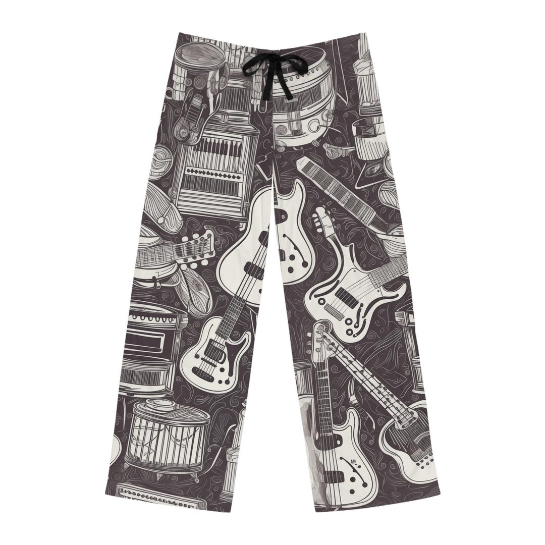 Music Lover Men's Pajama Pants, Guitar Drum Saxophone Keyboard Pattern ...