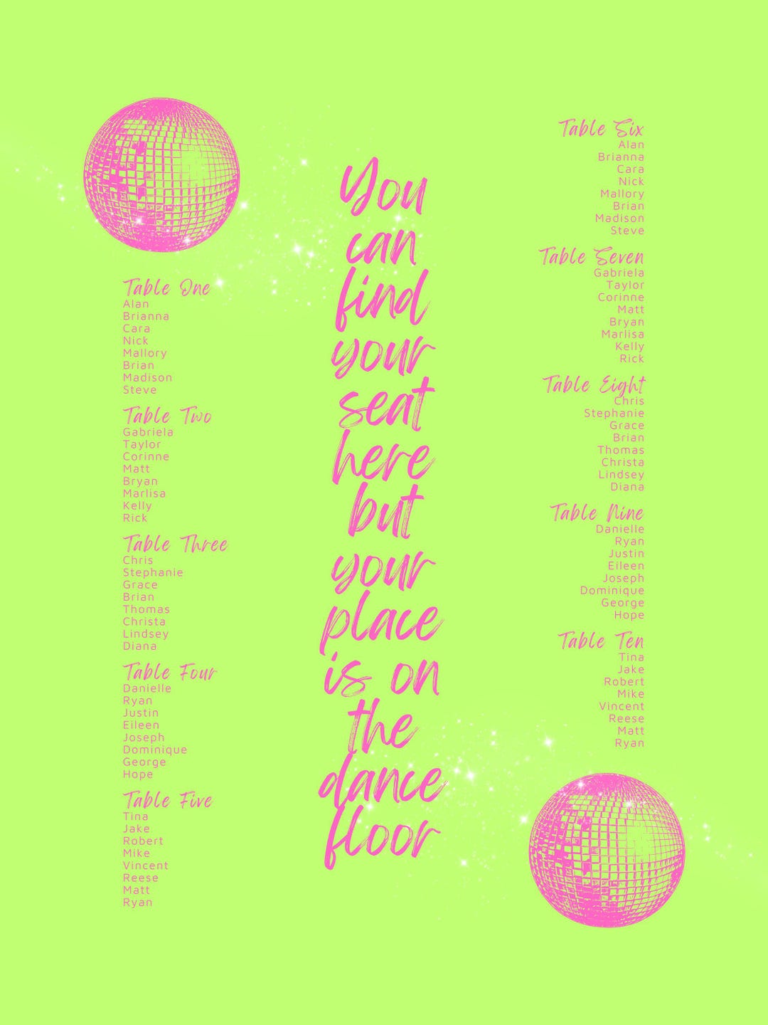 Customizable Disco Ball Seating Chart for Party 24x36 - Etsy