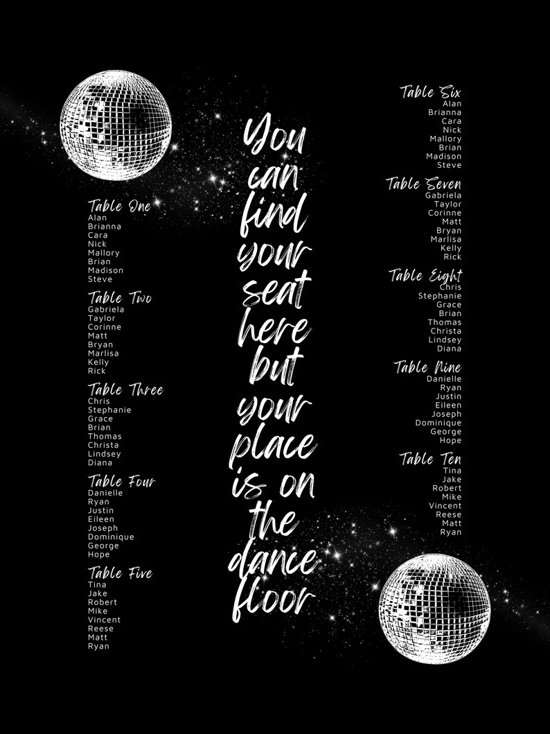 Customizable Disco Ball Seating Chart for Party 24x36 - Etsy