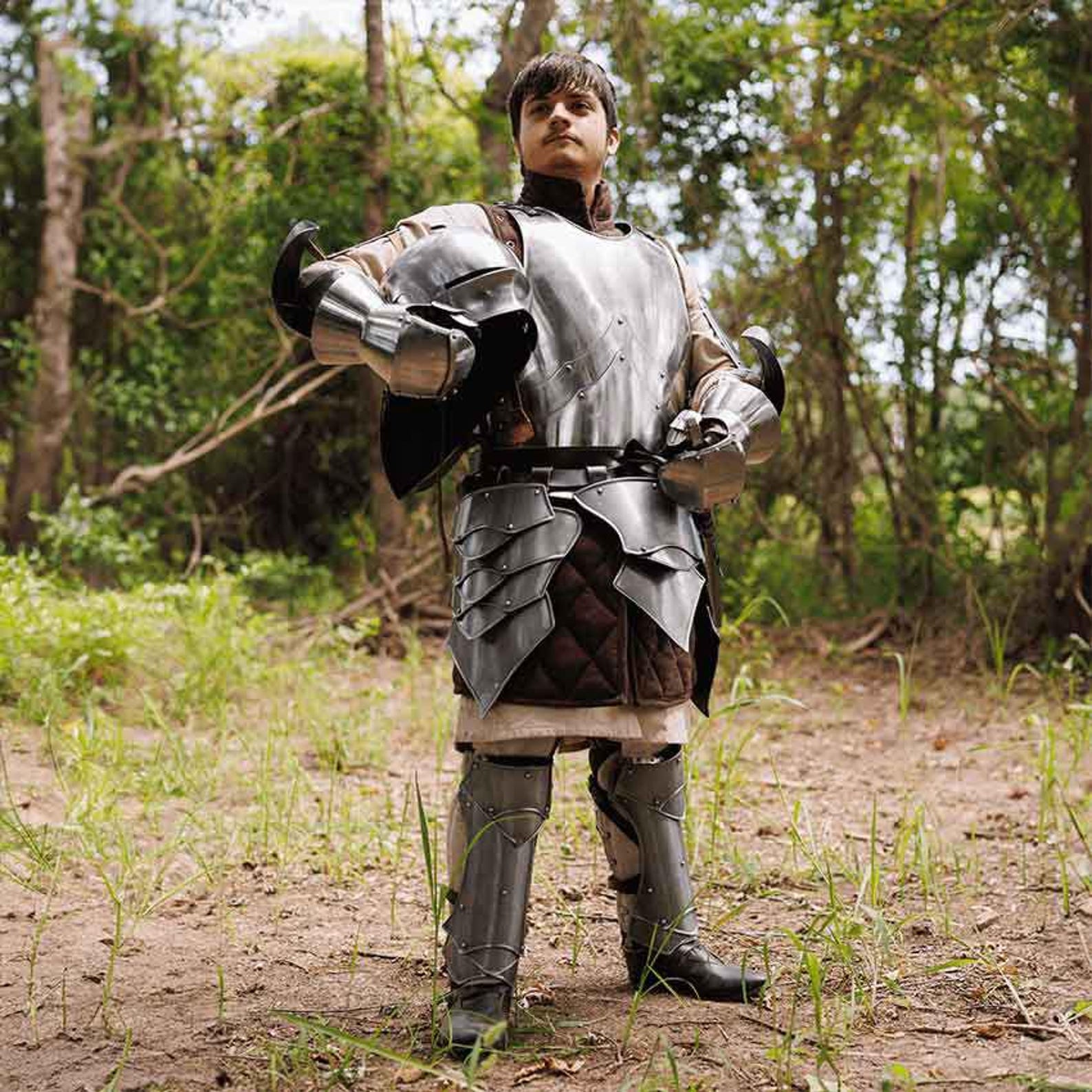 Silver Steel Medieval Knight Armor Set With Sword Shield Armor for LARP ...