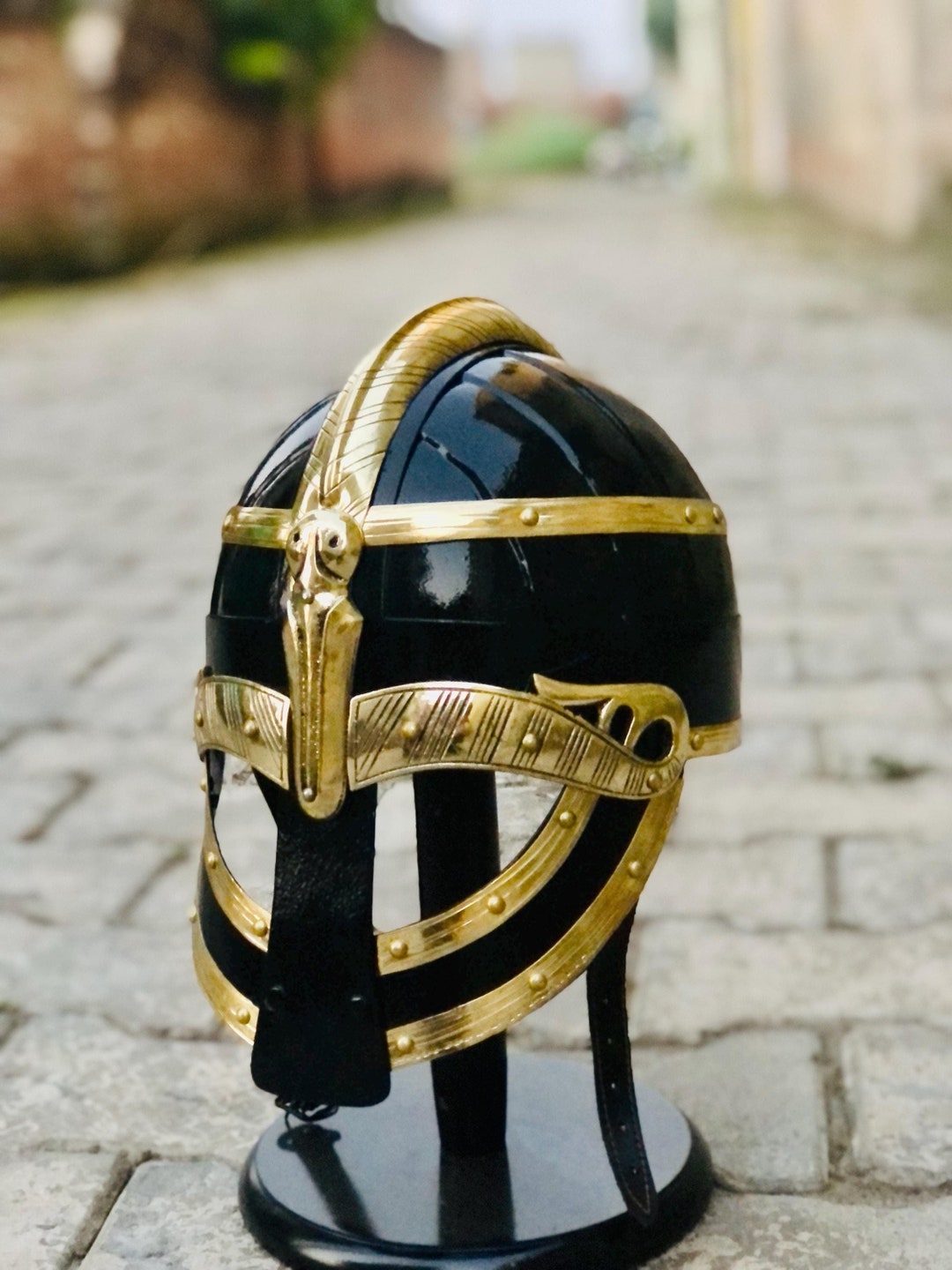Vended Viking Helmet Brass Steel Helmet Medieval Val Grade Helmet ...