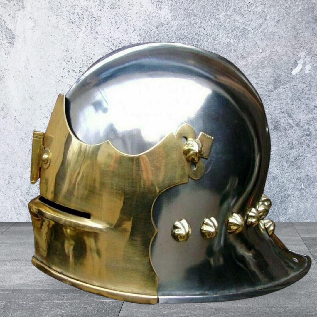 18GA Steel Medieval Italian Sallet Helmet Burgandy German Style Helmet ...
