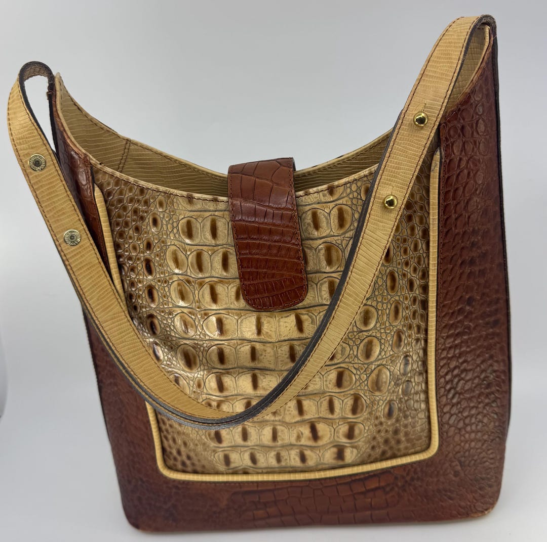 Brahmin Vintage Tri-color Shoulder Bag Croc Embossed Leather No Hang ...