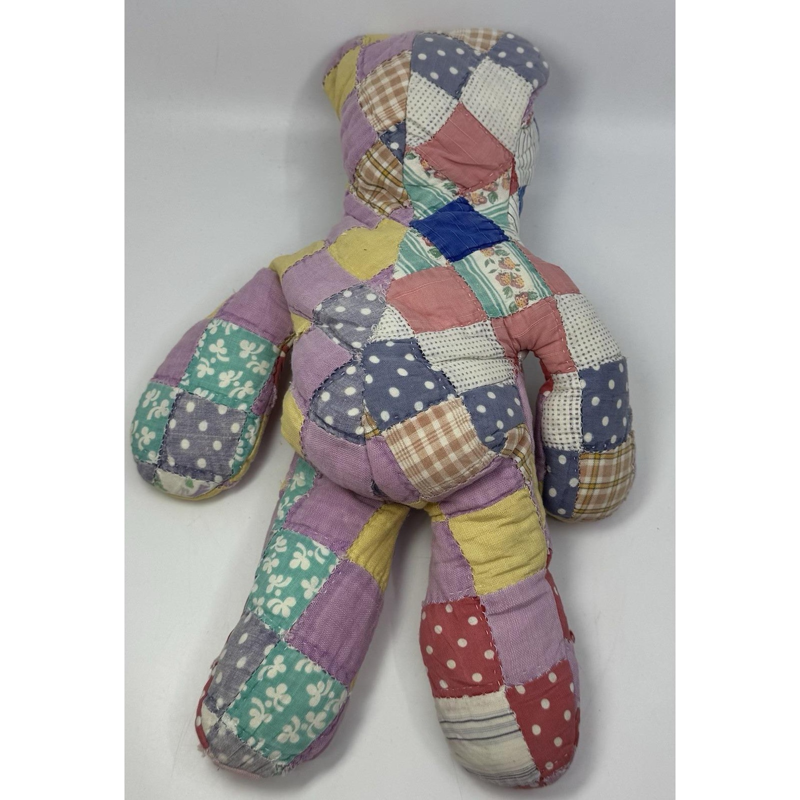 Vintage Handmade Quilt Patchwork Teddy Bear Multicolor Cottagecore 14.5 ...