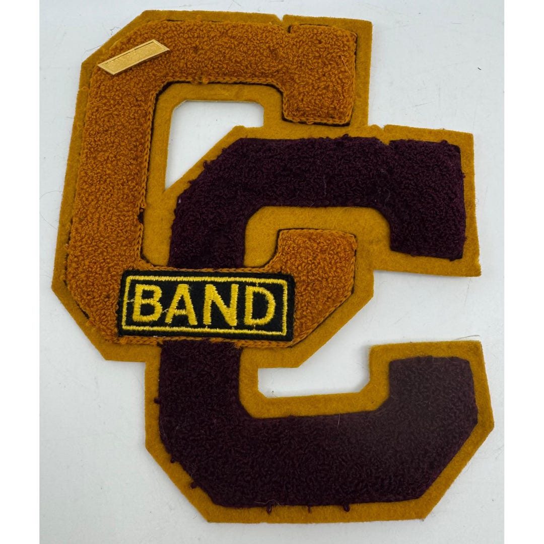 Vintage Chenille Varsity Letter Double Patch With Band Tab Gold Chevron ...