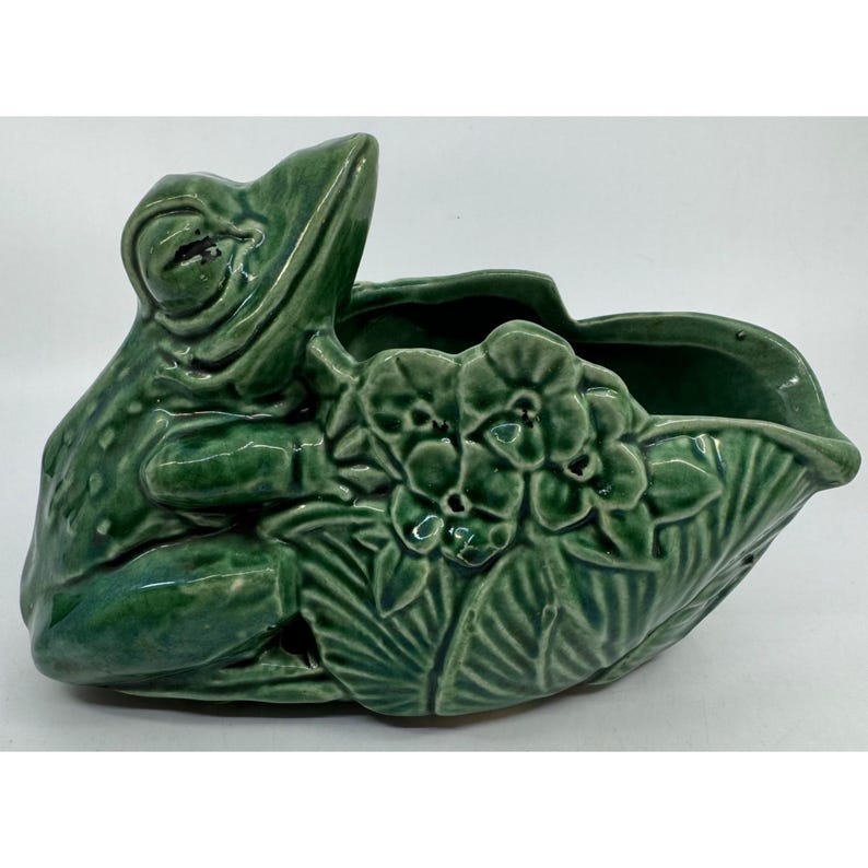 Vintage Mccoy Green Frog With Lily Ceramic Planter 7.5” X 4.5” X 3.75 ...