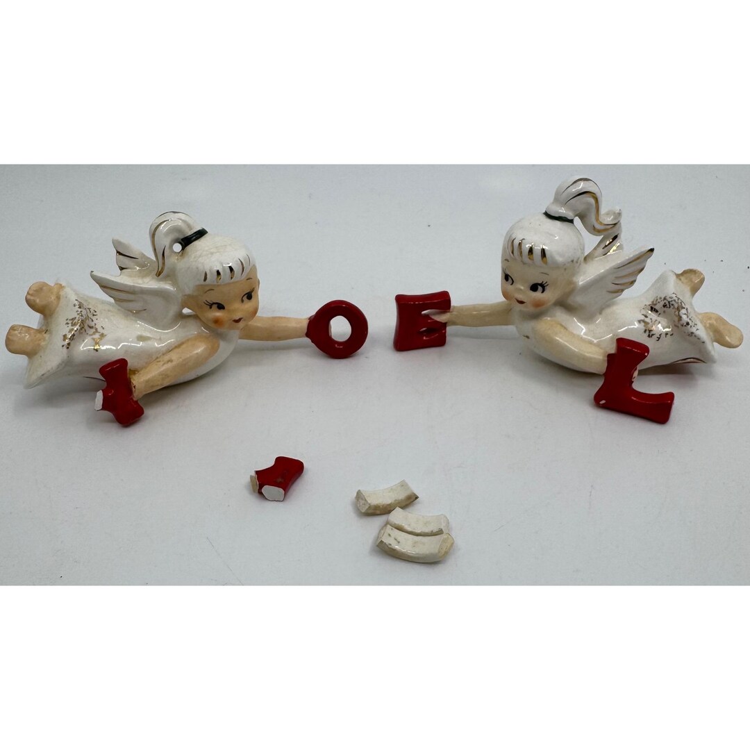 2 Vintage Ceramic Lefton Ceramic Flying Christmas Noel Angels #708 ...